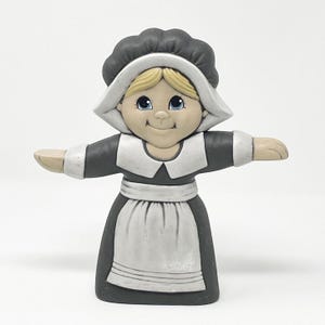 Vintage Hand Painted Pilgrim Colonial Girl Two Faced Happy Bashful ...
