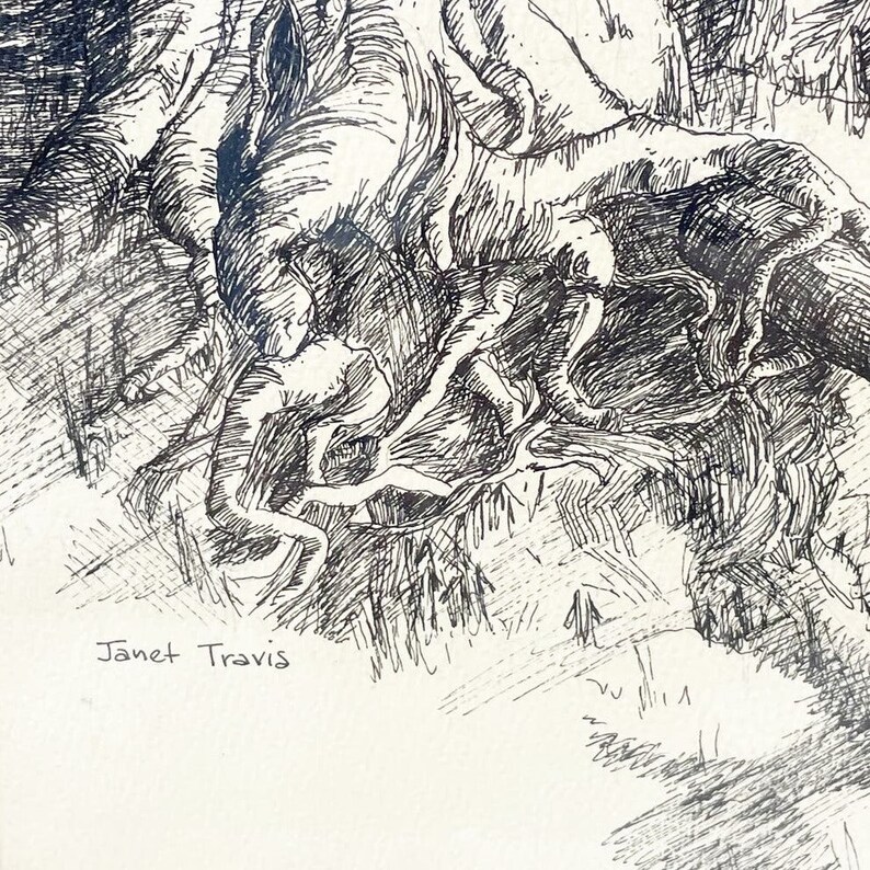 RARE Adam & Eve Garden of Eden Sketch Art Signed Janet Travis Framed ...
