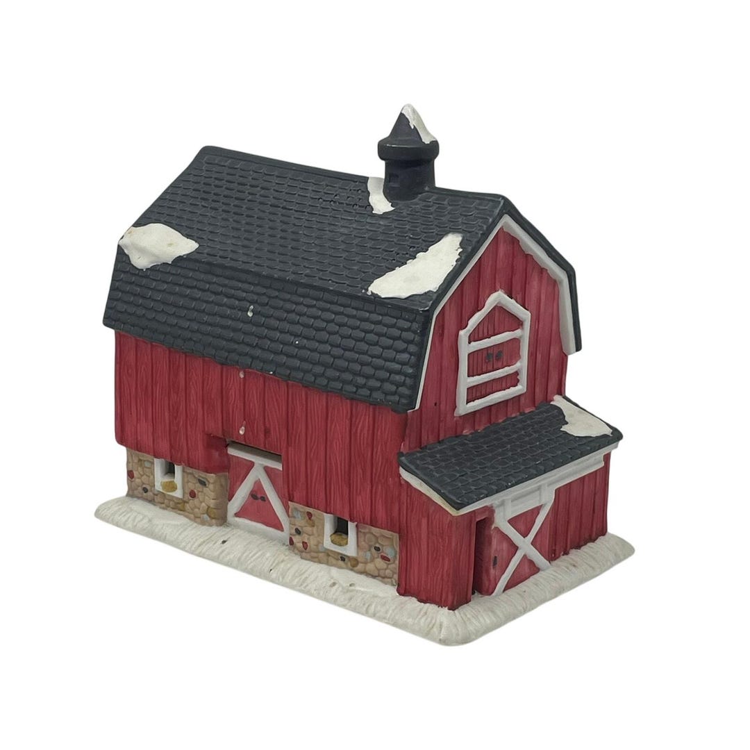 Vintage Ceramic Red Barn With Snow Large Figurine Large Hand Painted ...