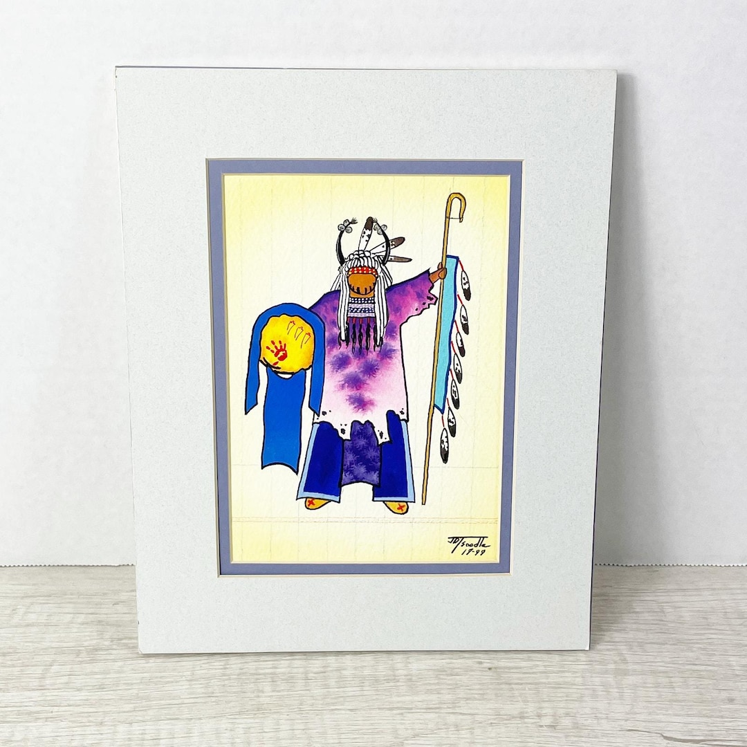 Primitive Tribal Chief Artwork 8x10 With Matte Artist Signed Unique ...