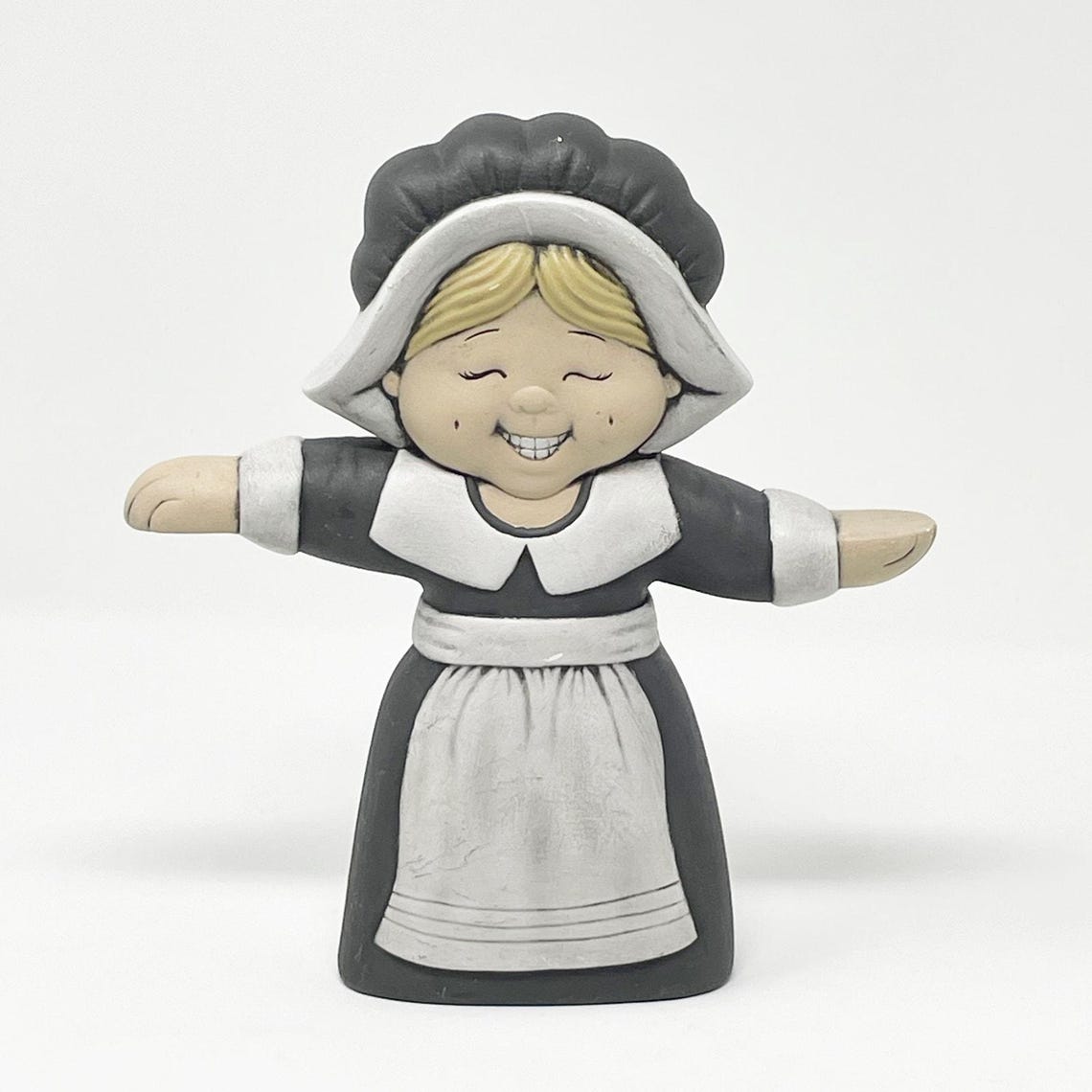 Vintage Hand Painted Pilgrim Colonial Girl Two Faced Happy Bashful ...