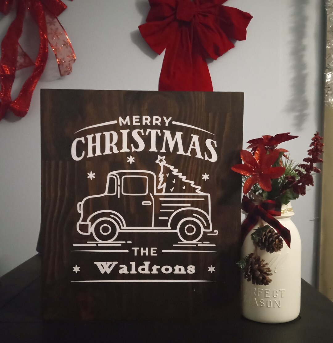 Christmas Solid Wood Sign, Customizable With Last Name, Merry Christmas ...