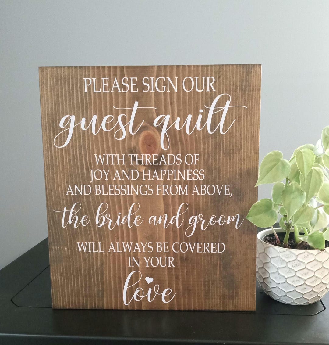 Wood wedding sign, please sign our guest quilt size 12x13 - Etsy Österreich