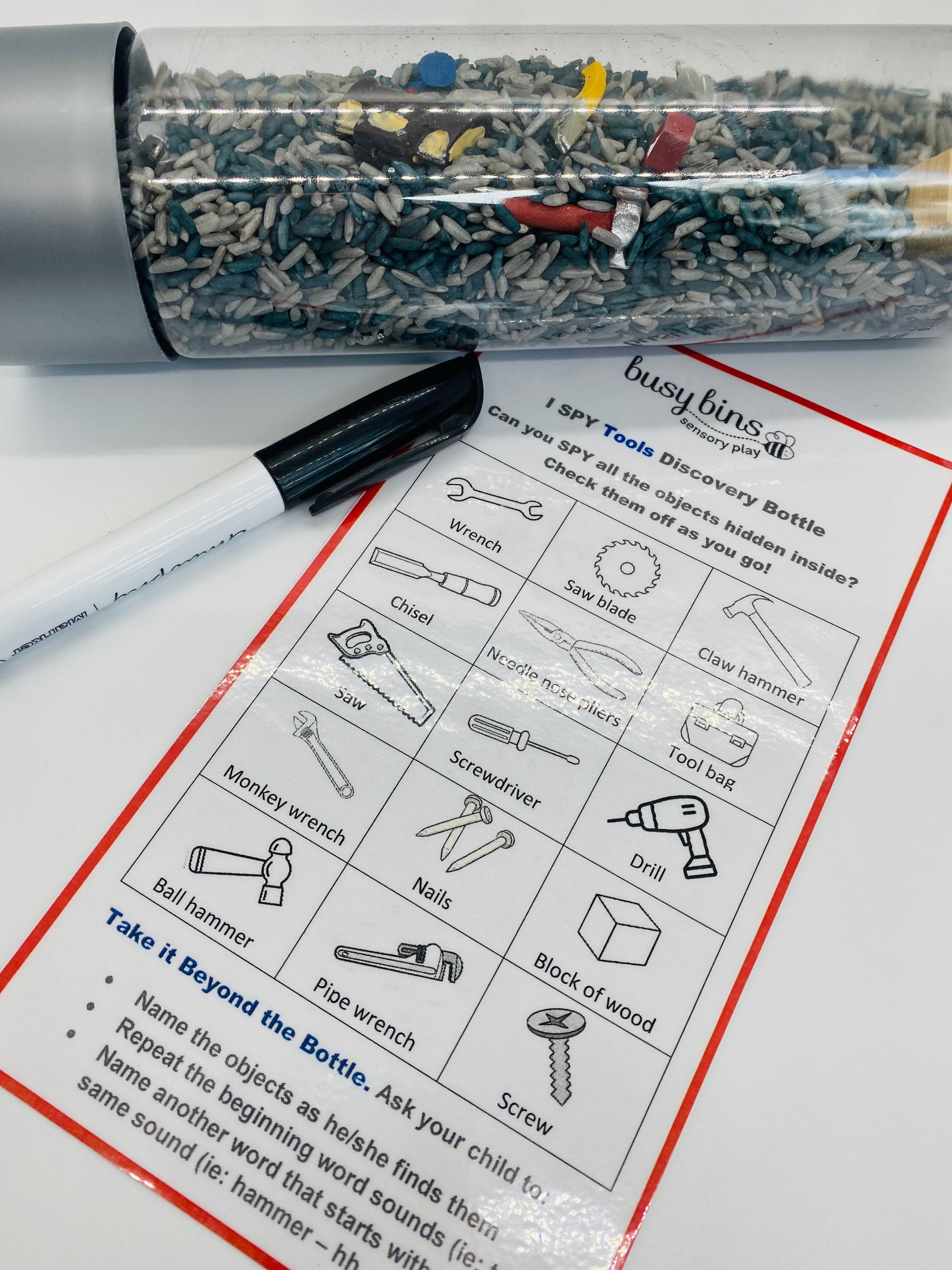 I Spy Tools Discovery Bottle Sensory Bottle With Activity - Etsy