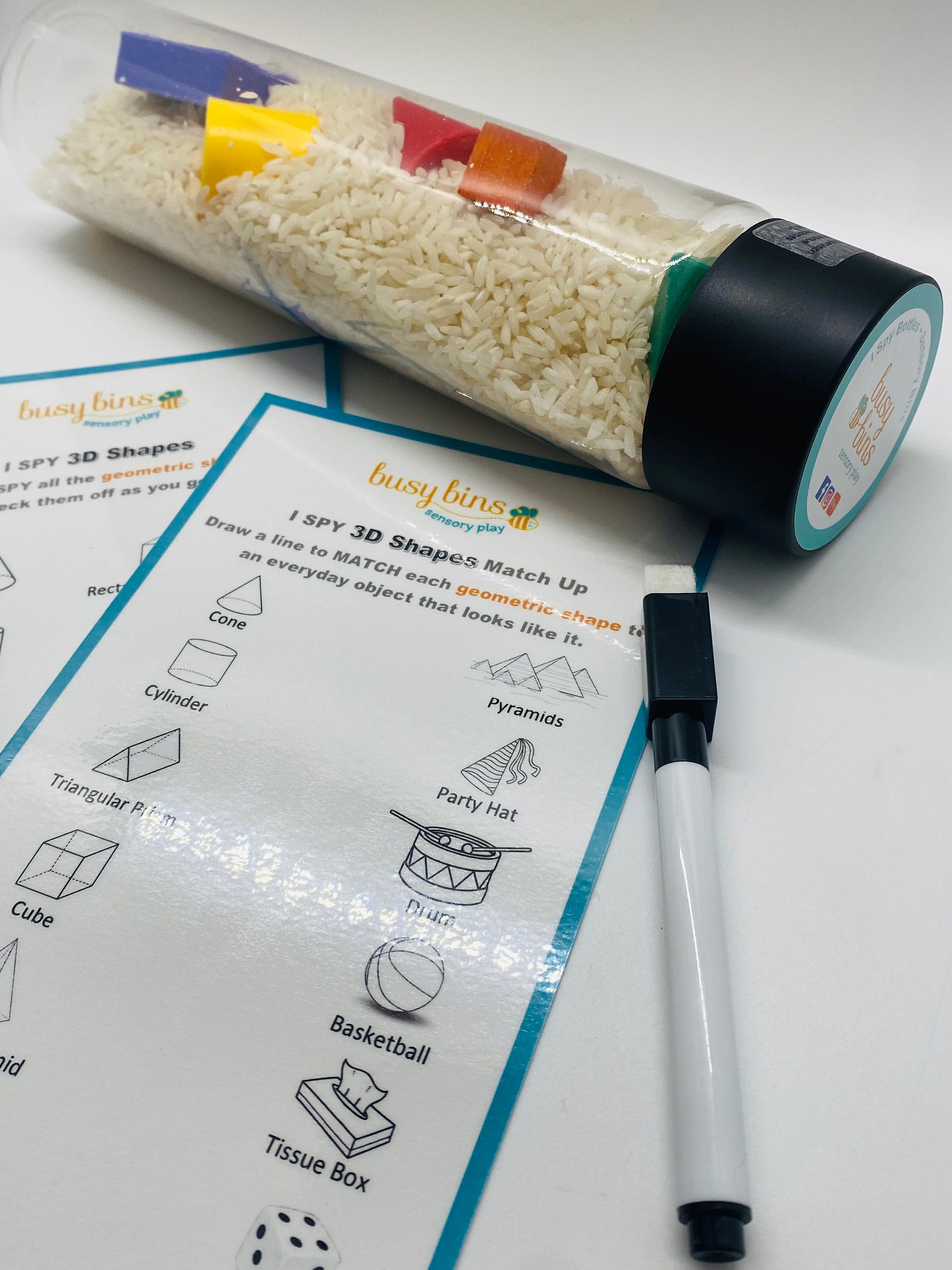 3D Shapes I Spy Sensory Bottle Geometry Activity Preschool Shapes ...