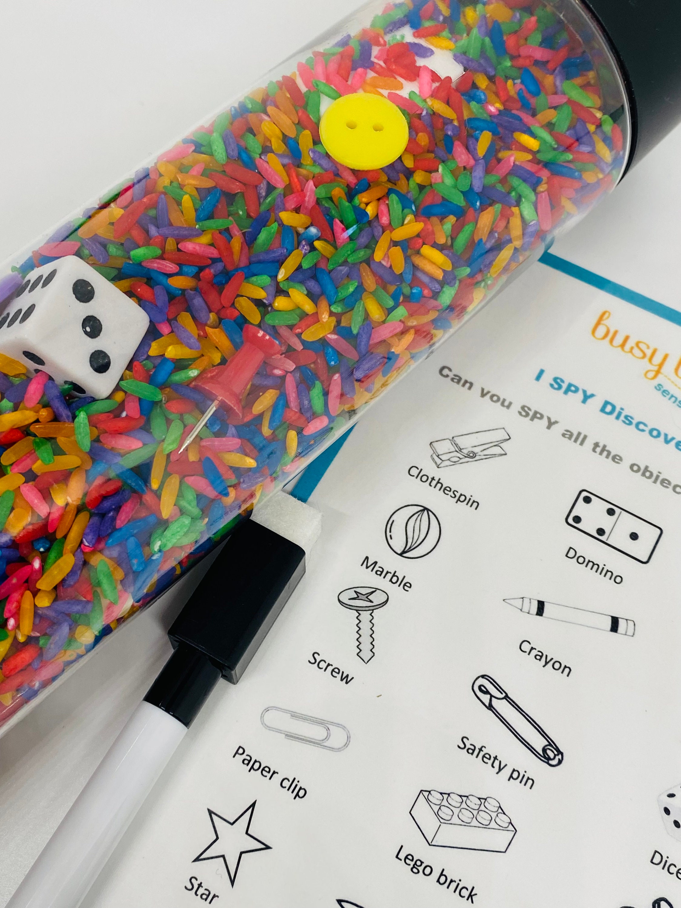 I Spy Sensory Bottle Rainbow Rice Sensory I Spy Bottle With Activity ...