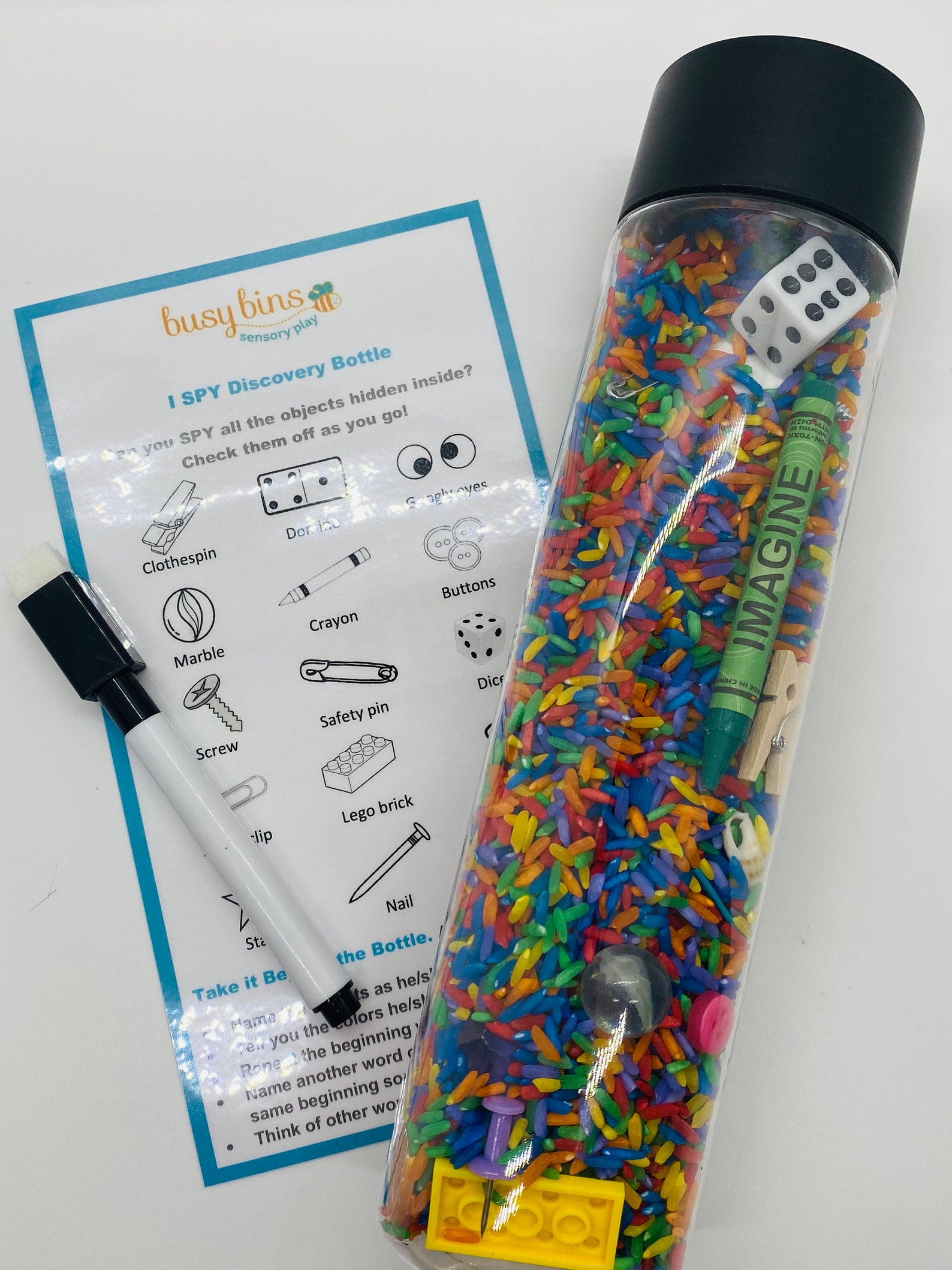 I Spy Sensory Bottle Rainbow Rice Sensory I Spy Bottle - Etsy