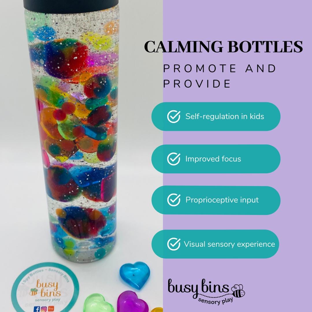 Rainbow Hearts Calming Sensory Bottle for Kids Calm Down Tool ...