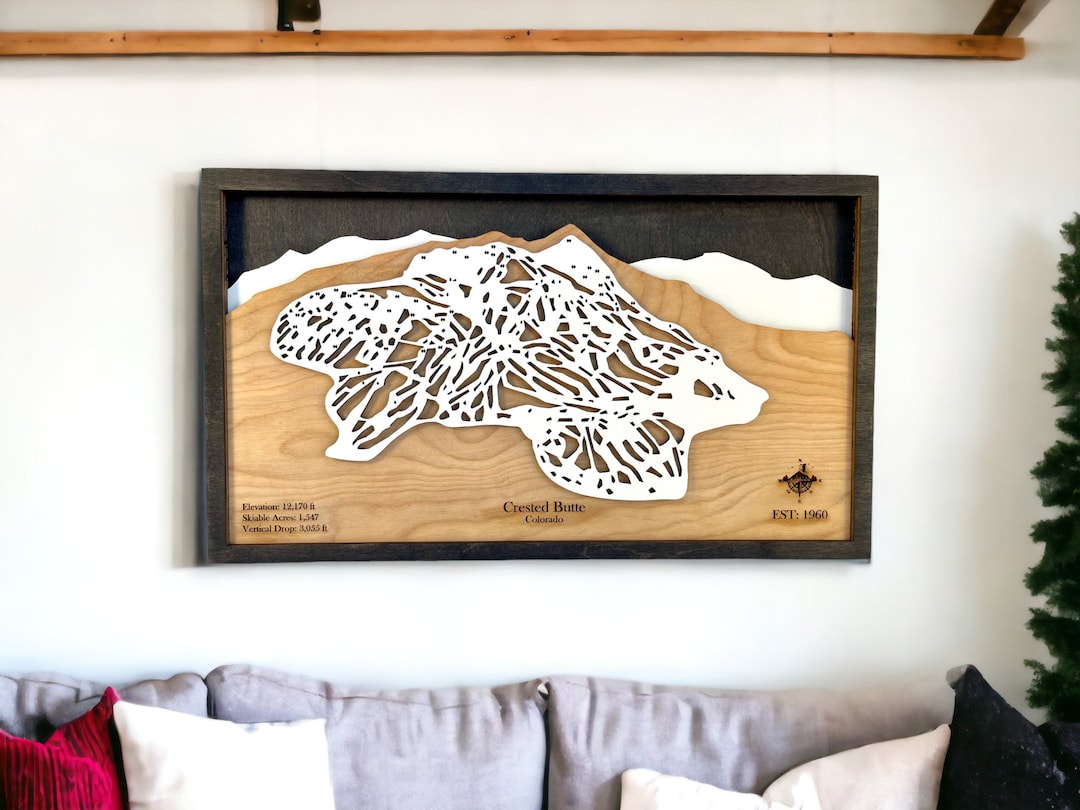 Crested Butte Ski Resort, Colorado: Ski Trail Map, Ski House Decor, 3D ...