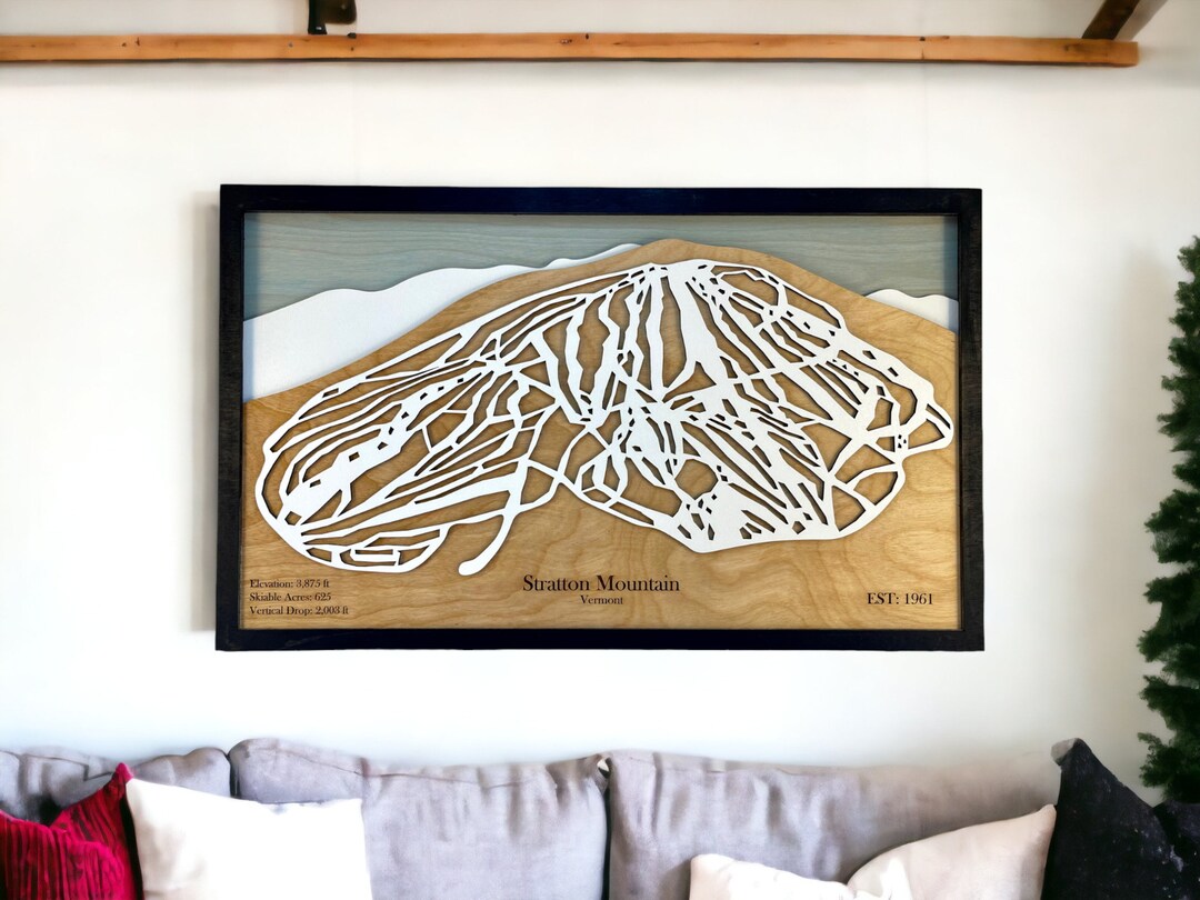 Stratton Mountain, Stratton, Vermont- Ski Decor, Wood Ski Map, Ski ...
