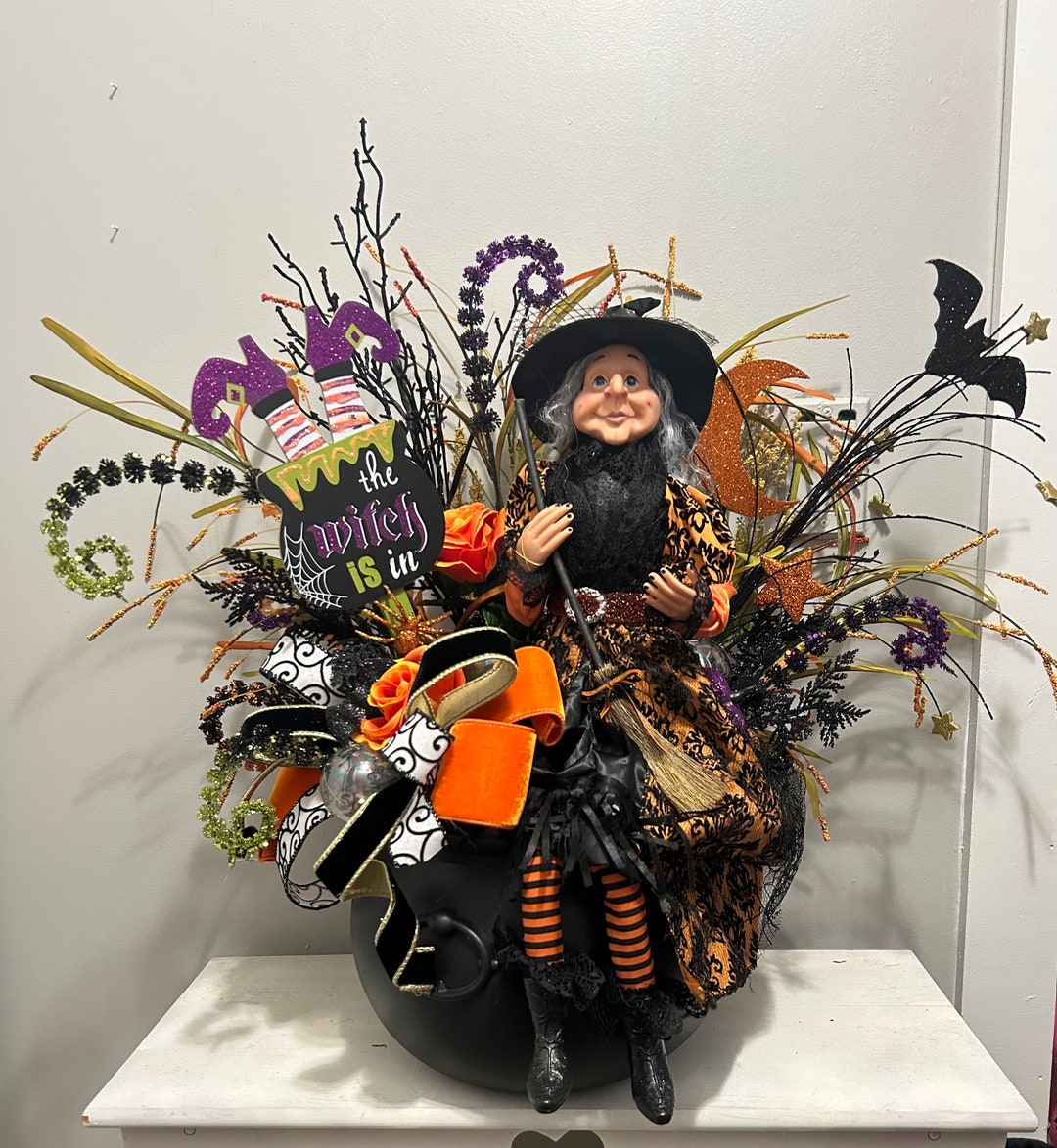 Witch Sitting in Cauldron Centerpiece Halloween - Etsy