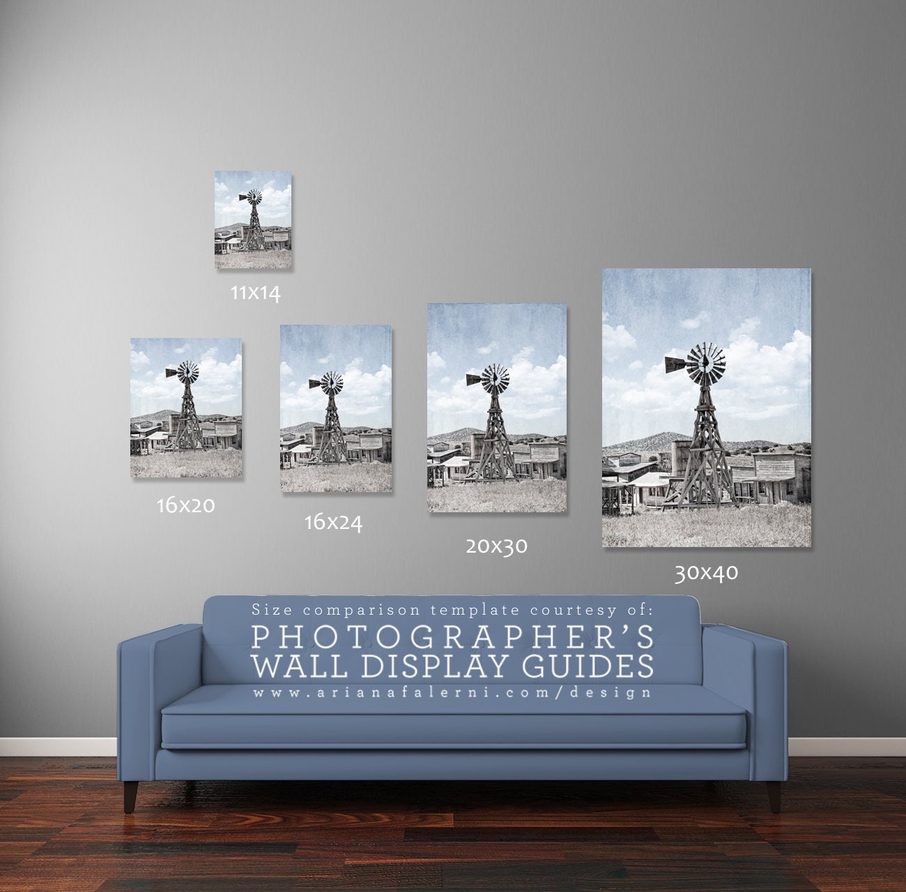 Old Western Ghost Town Windmill Mounted Print or Canvas. Subtle Blue ...