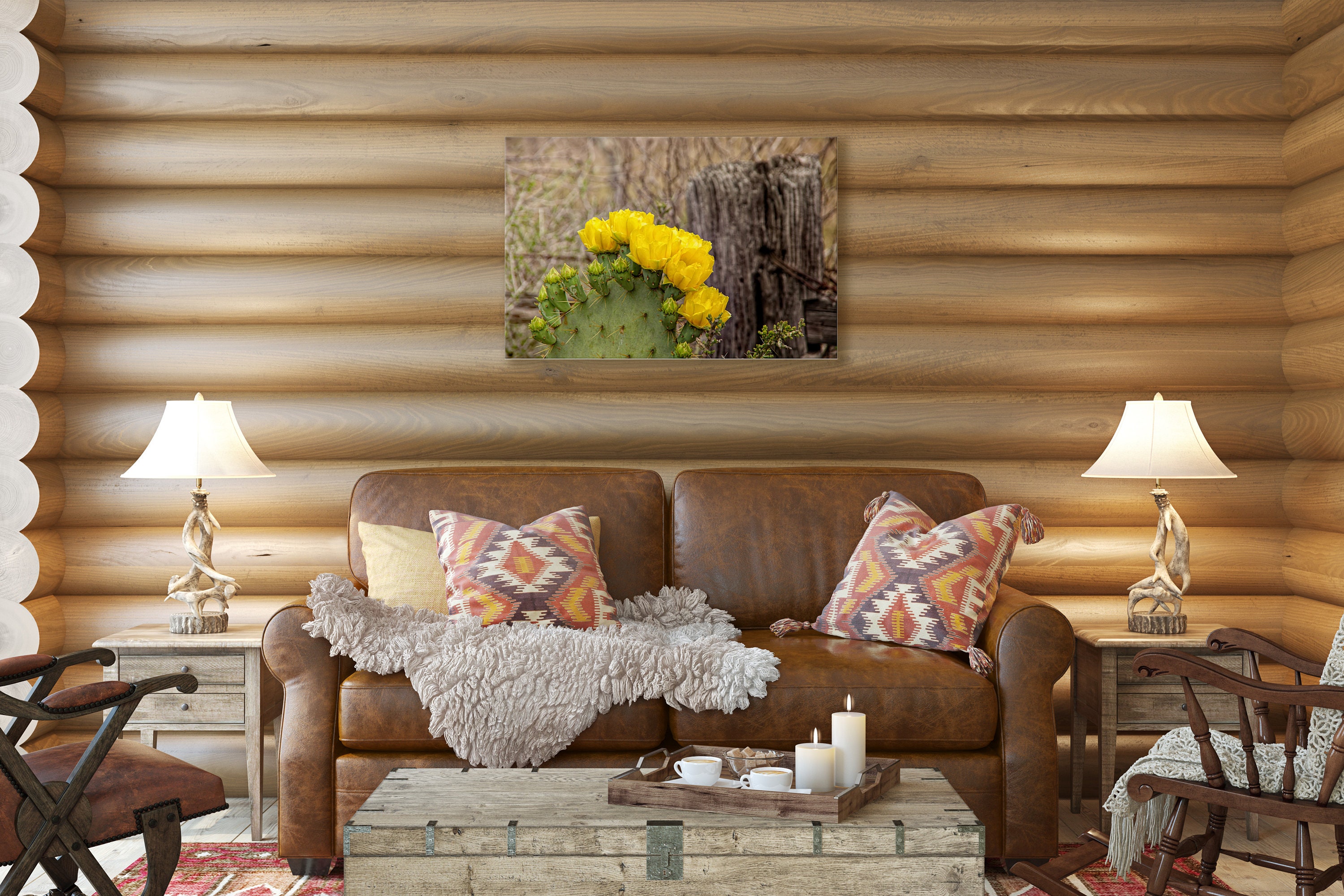 Vibrant Yellow Prickly Pear Cactus. Print, Canvas or Metal Perfect for ...