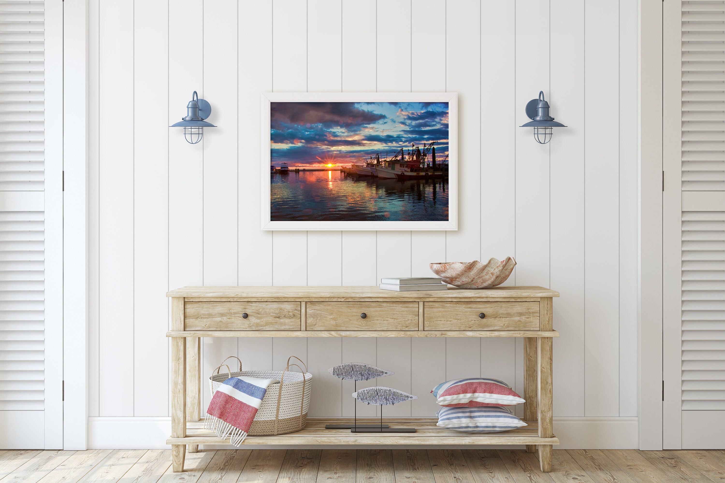 Fulton Harbor Sunrise, Shrimp Boats at Dawn, Marina, Coastal Art ...