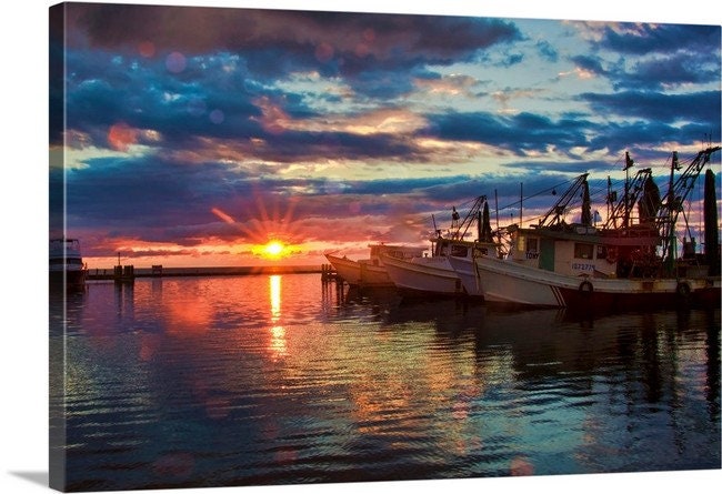 Fulton Harbor Sunrise, Shrimp Boats at Dawn, Marina, Coastal Art ...