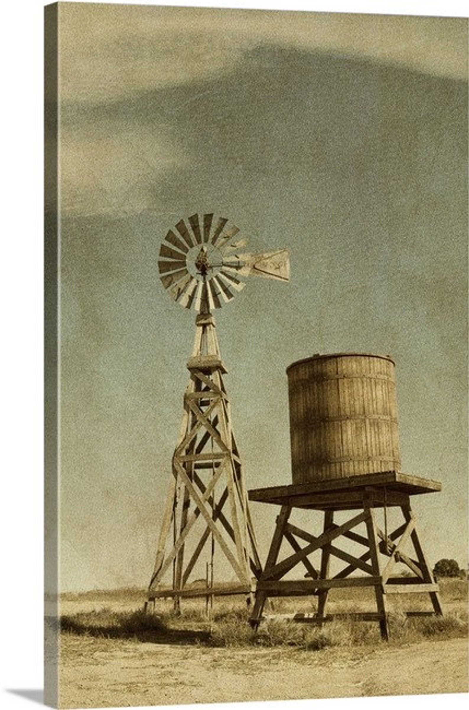 Vintage Wooden Windmill, Western Photographic Art Print, Gallery Wrap ...