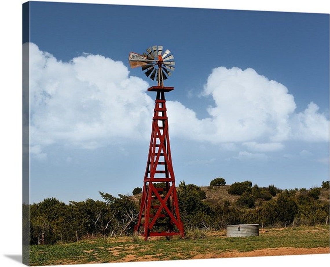 Old Red Wooden Windmill at Dickens TX. Vibrant Colors, Vintage Look ...