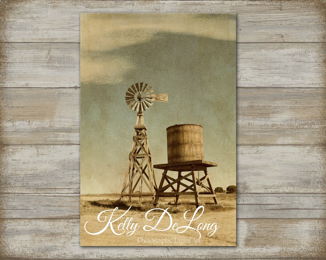Vintage Wooden Windmill, Western Photographic Art Print, Gallery Wrap ...