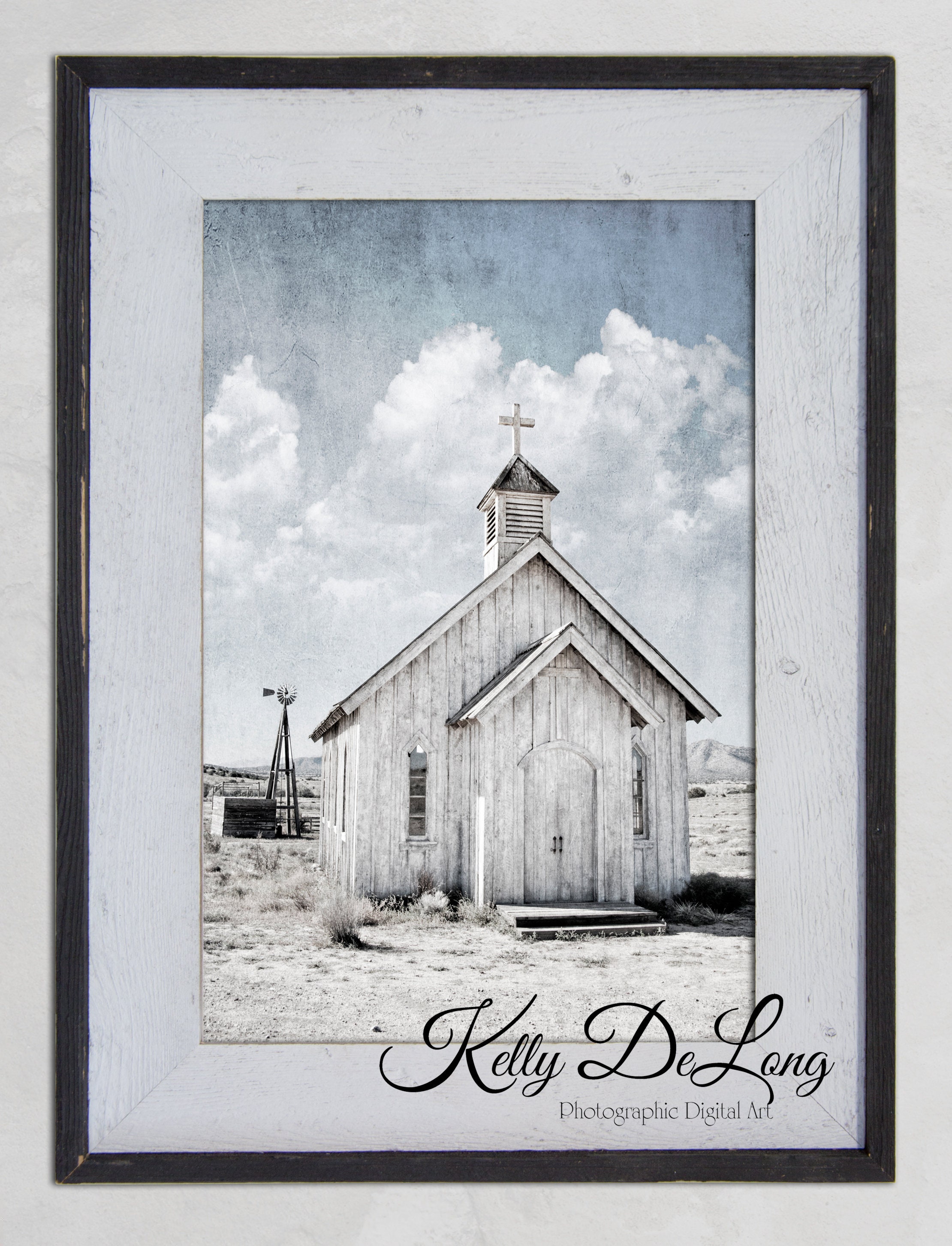 Country Church, Rustic Decor, Western Art. Subtle Whitewash/blue Color ...
