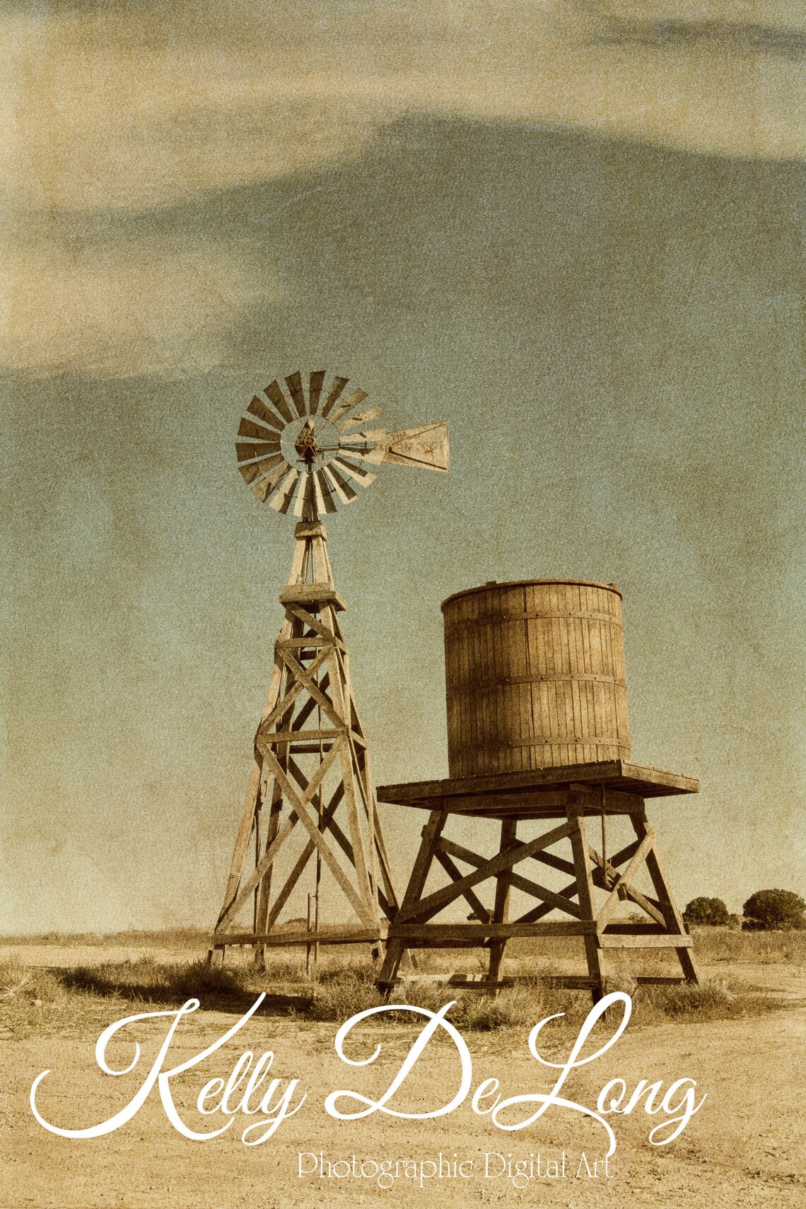Vintage Wooden Windmill, Western Photographic Art Print, Gallery Wrap ...