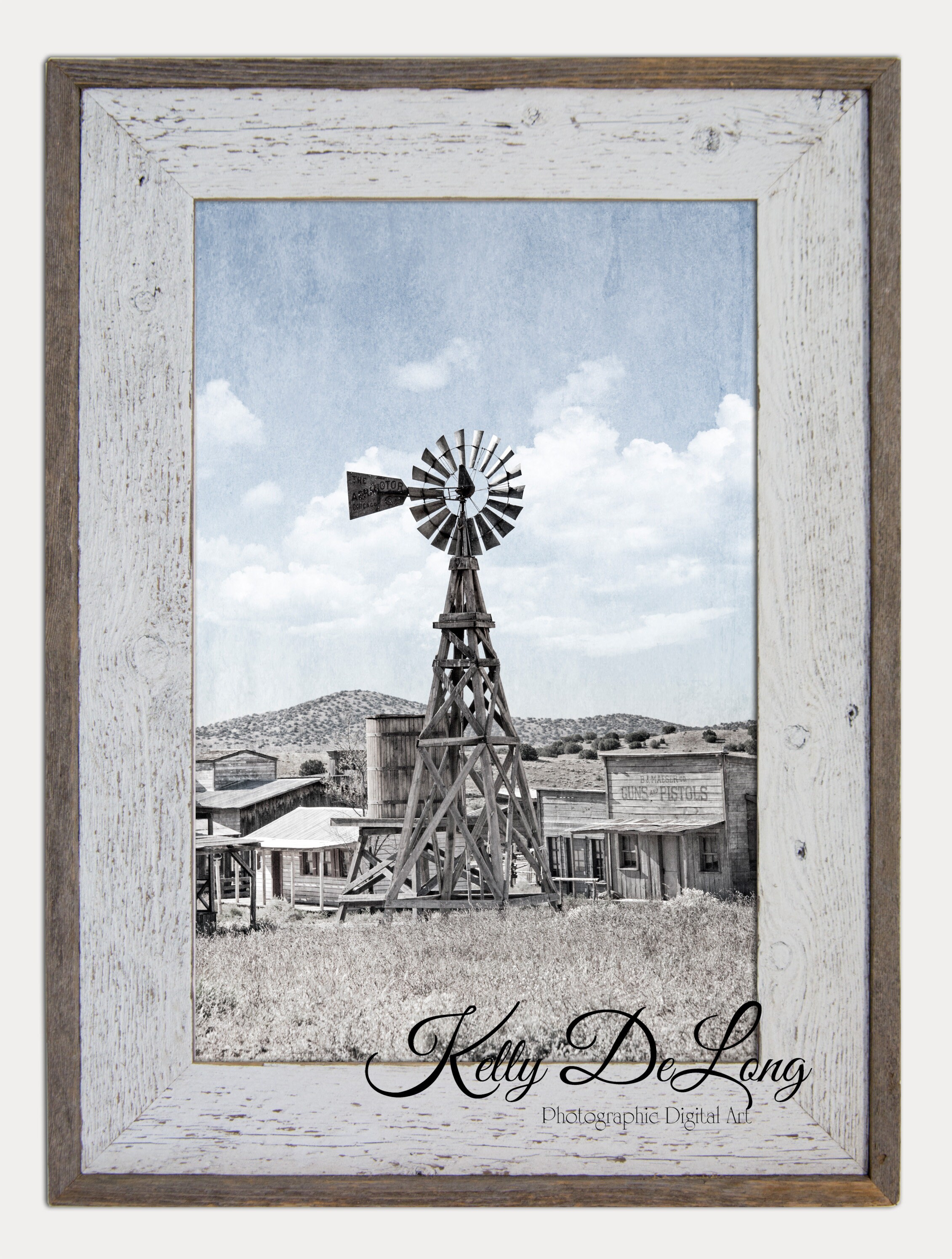 Old Western Ghost Town Windmill Mounted Print or Canvas. Subtle Blue ...