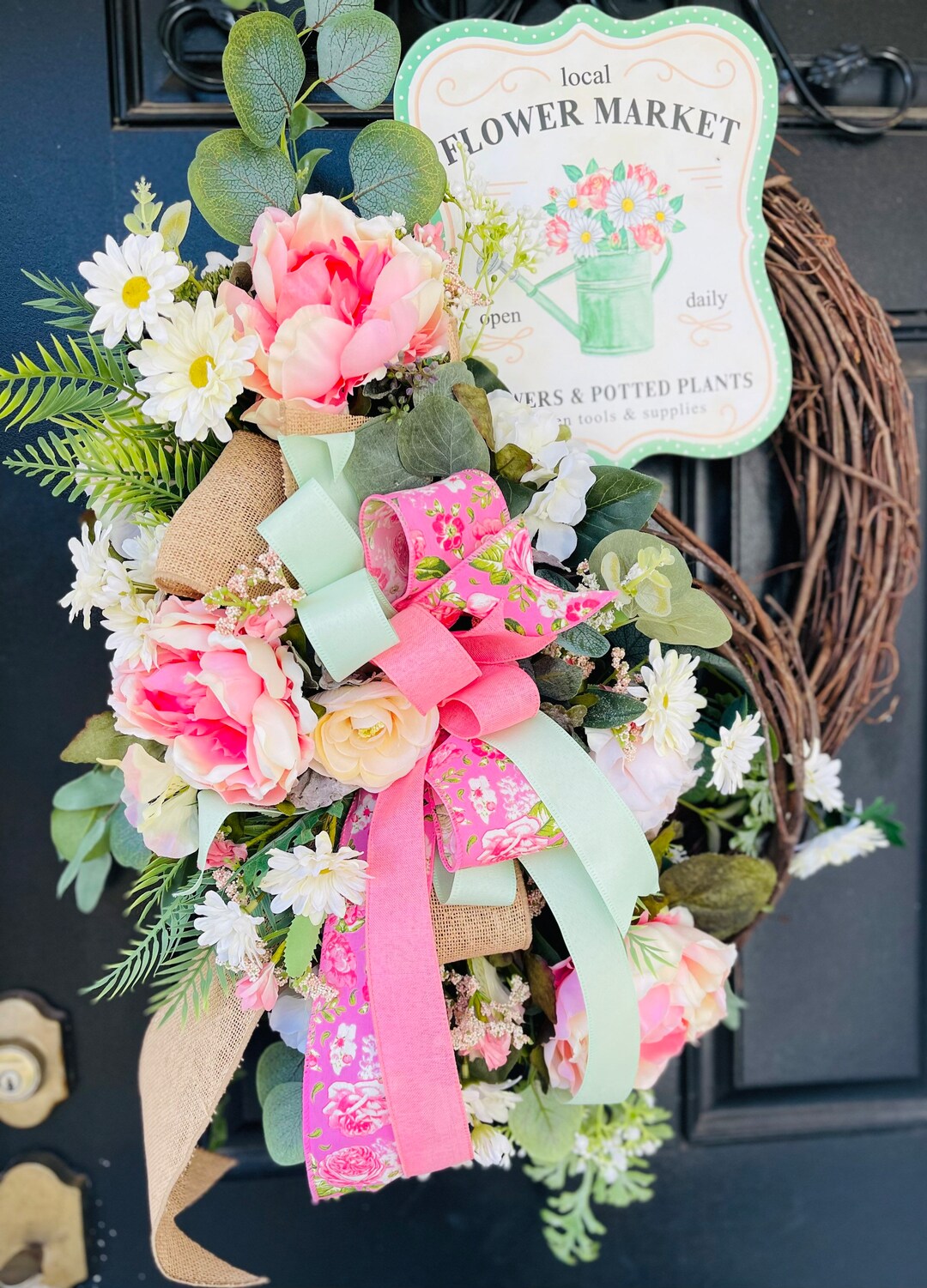 Spring Grapevine Wreath, Spring Wreath, Grapevine Wreath, Spring Decor ...