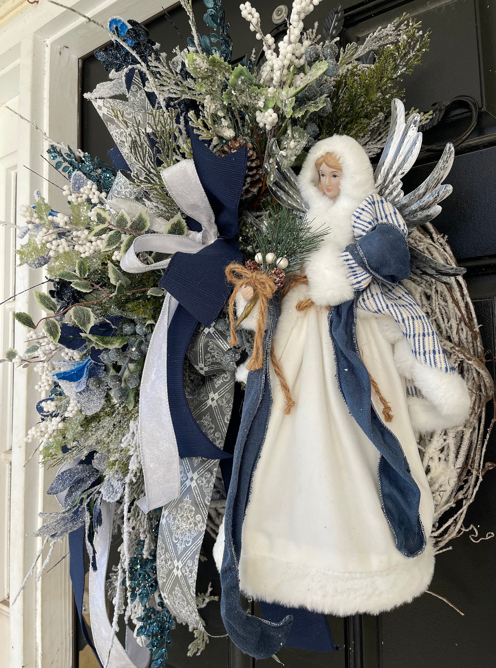 Grapevine Wreath for Christmas, Christmas Wreath, Angel Wreath, Winter ...