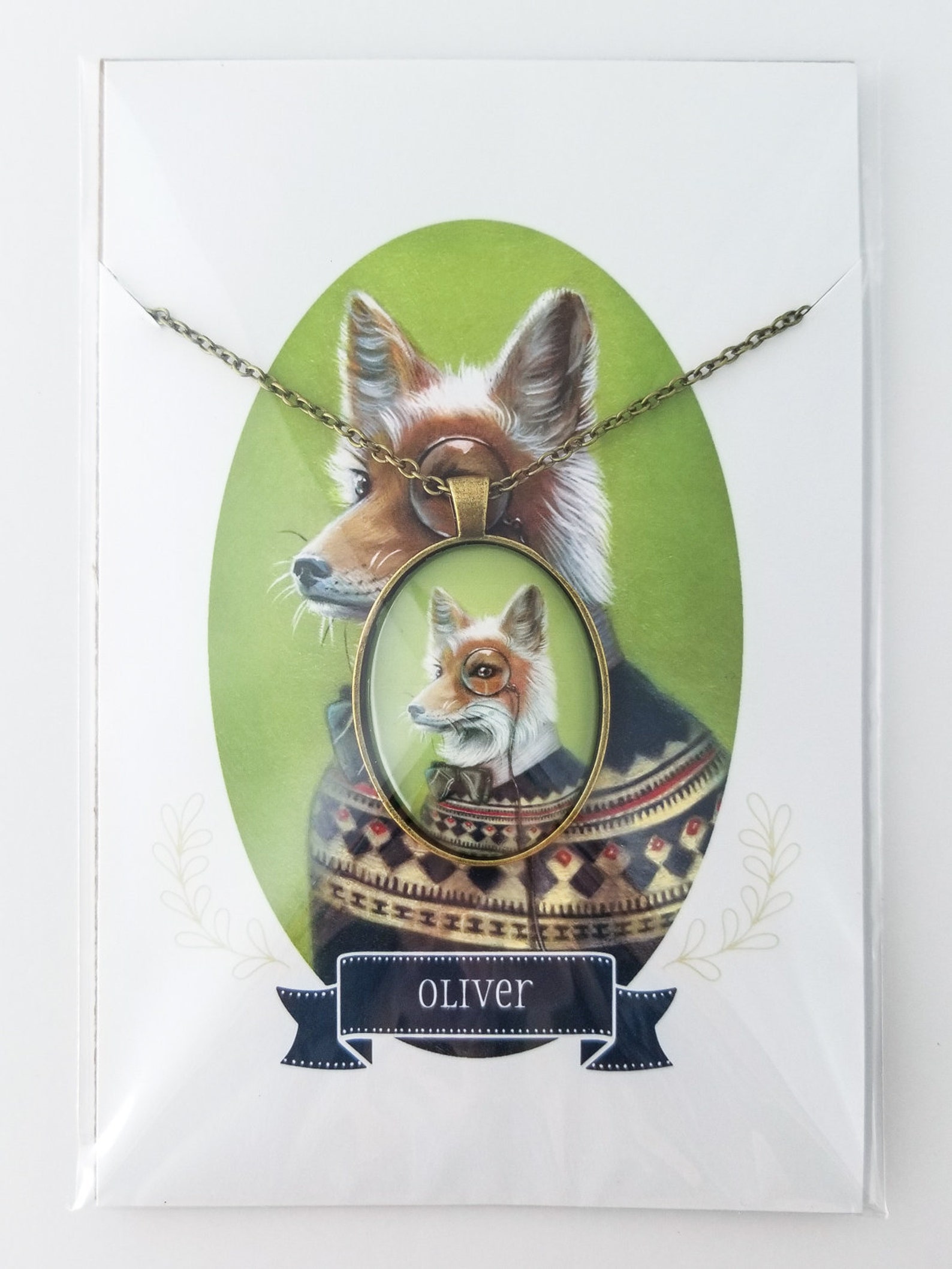 Fox Pendant, Dapper Fox With Monocle Jewelry, Fair Isle Sweater Large ...