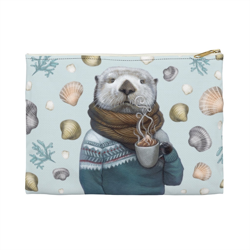 Sea otter pencil case pouch animal in fair isle sweater | Etsy