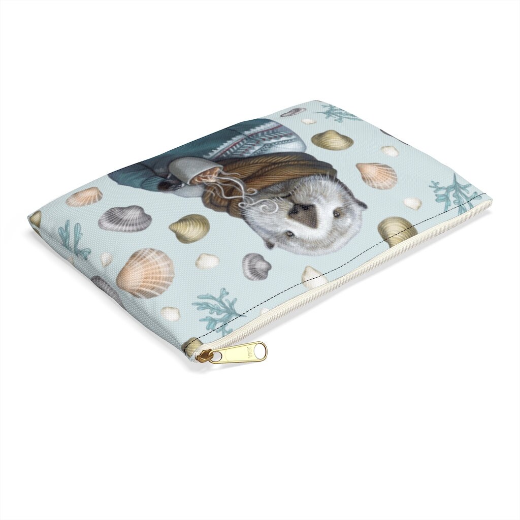 Sea otter pencil case pouch animal in fair isle sweater | Etsy
