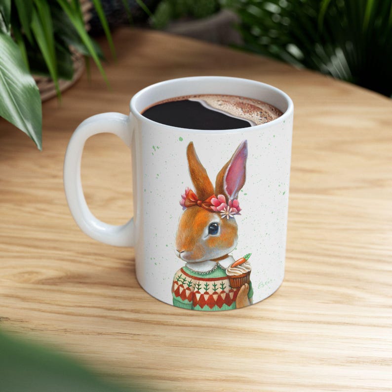 Bunny With Carrot Cupcake 11 Oz Ceramic Mug, Animal in Fair Isle ...