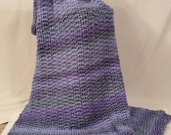 Pretty Periwinkle and Light Blue Handmade Knit Afghan Couch Throw ...
