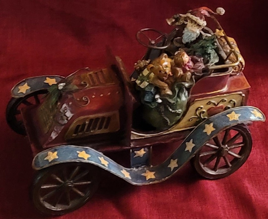 Metal, Heavy, Hand Crafted & Painted, Vintage Xmas Santa Music Box ...