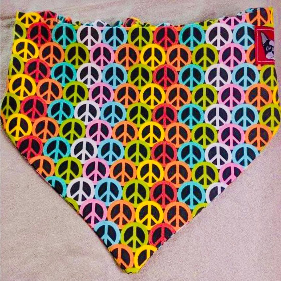 Rainbow Peace Sign Dog Bandana: No-tie Reclaimed Fabric Pet Fashion - Etsy