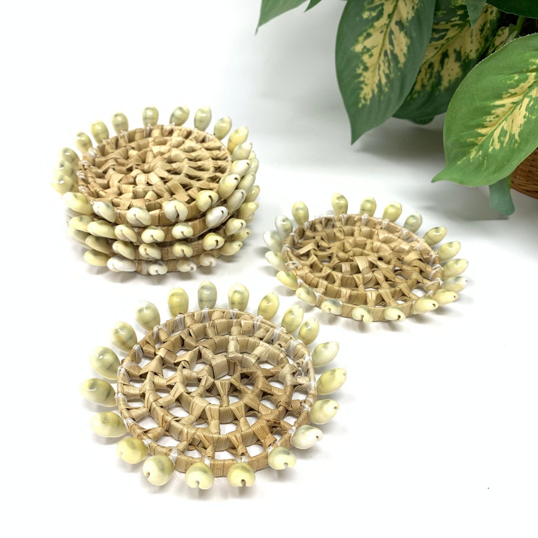 Vintage Seashell Rattan Cowrie Shell Coasters Boho Beach Home Decor - Etsy