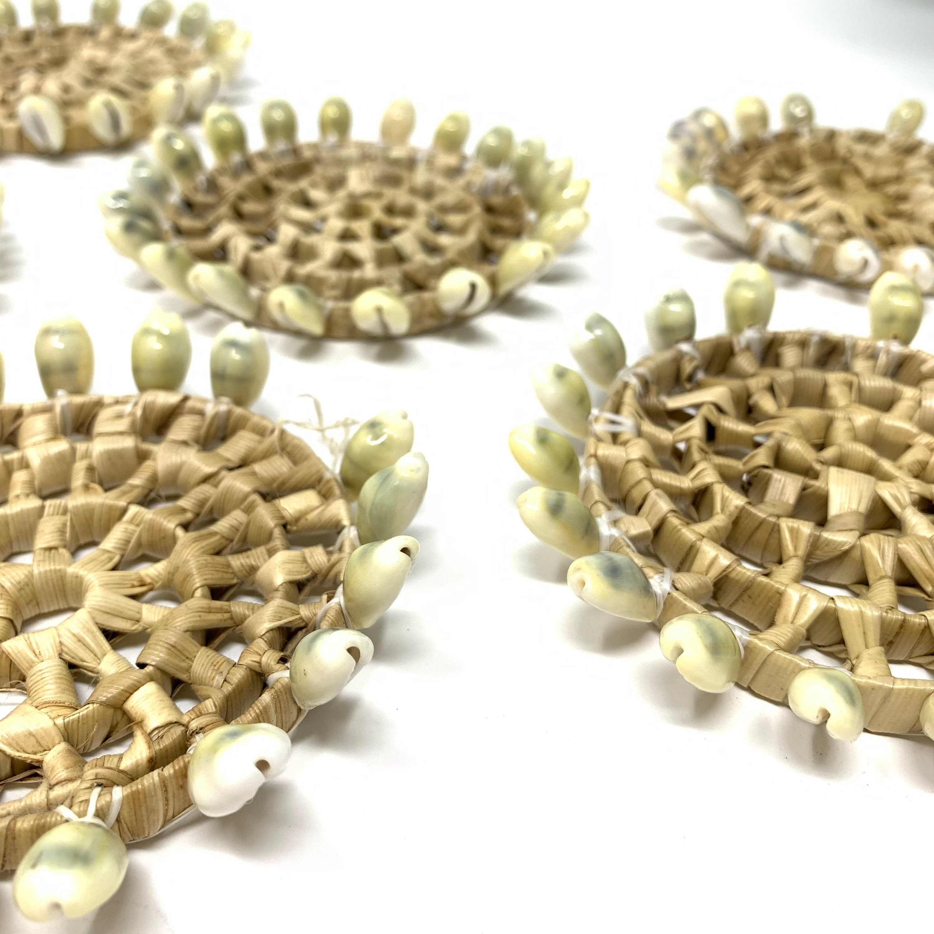 Vintage Seashell Rattan Cowrie Shell Coasters Boho Beach Home Decor - Etsy
