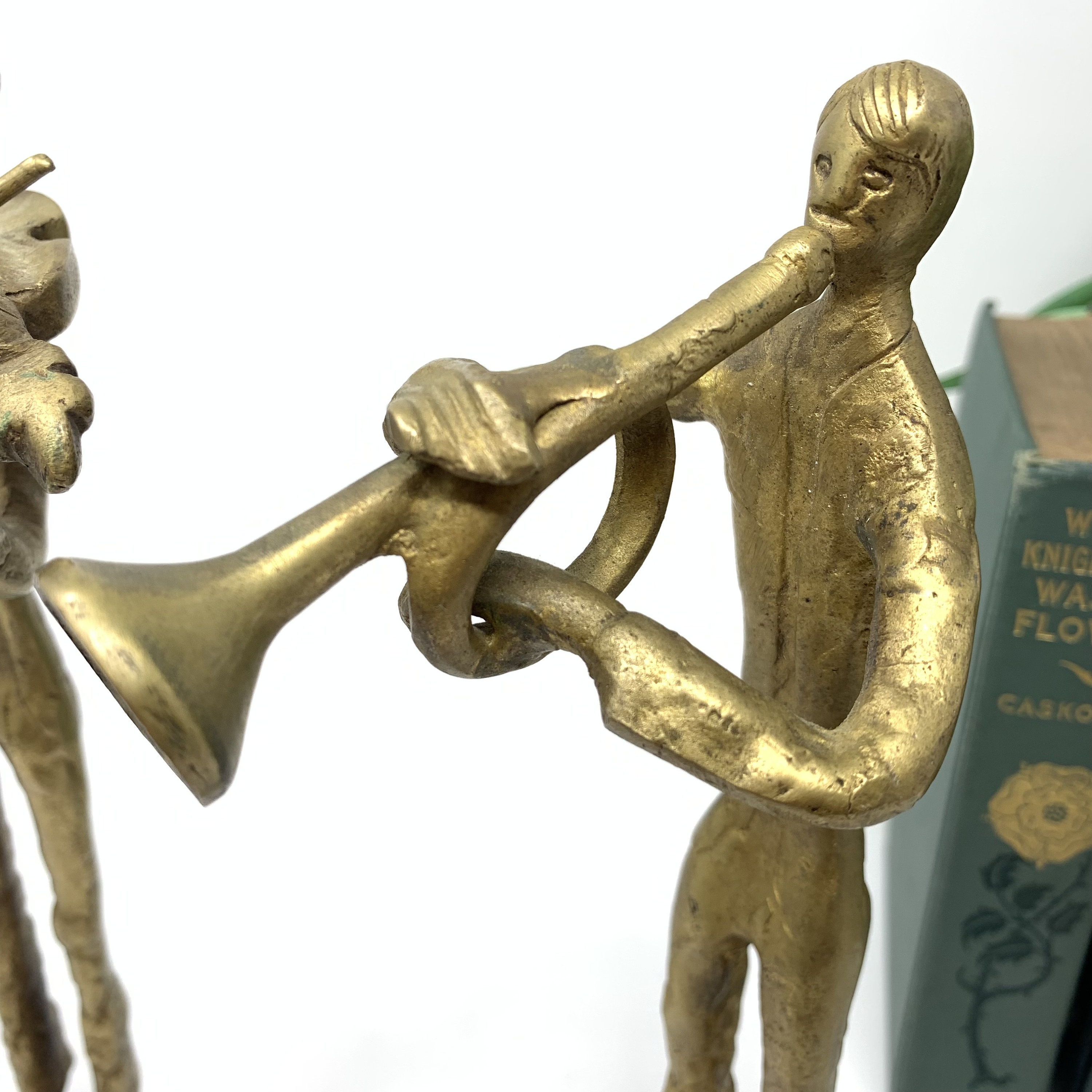 Vintage Brutalist Musician Sculptures Cast Brass Bronze Violin Trumpet ...
