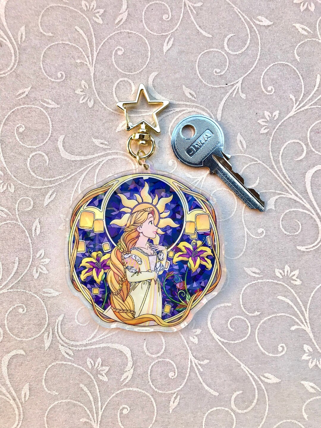 Stained Glass Windows -- RAPUNZEL -- Holographic KEYCHAIN - Etsy