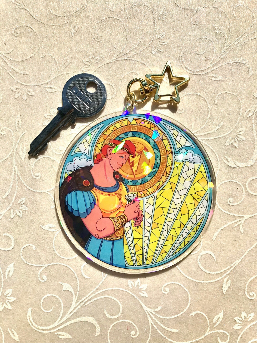 Stained Glass Windows HERCULES Holographic KEYCHAIN - Etsy