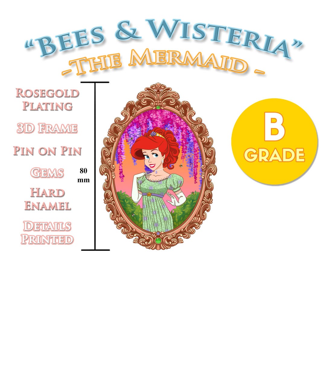 Bees & Wisteria - BATB - the Mermaid - Pin on Pin - B GRADE - Etsy