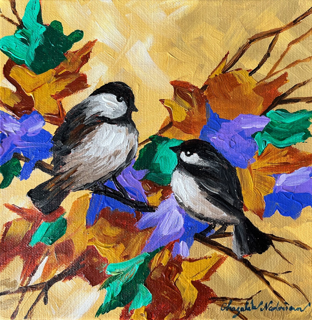 Original Acrylic Painting of Little Birds – Contemporary Autumn Bird ...