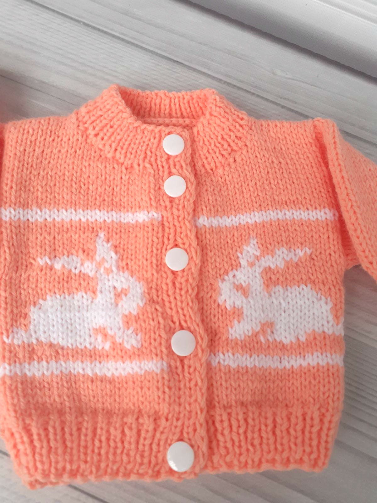 Handknitted Baby Sweater Rabbit Print Easter Sweater Peach - Etsy