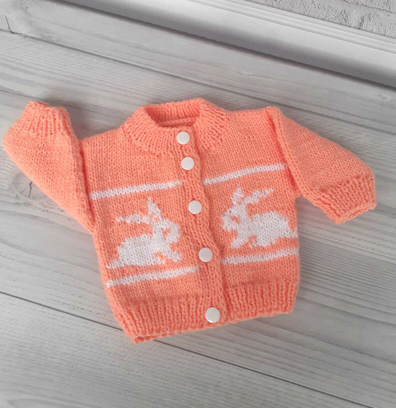 Handknitted Baby Sweater Rabbit Print Easter Sweater Peach - Etsy