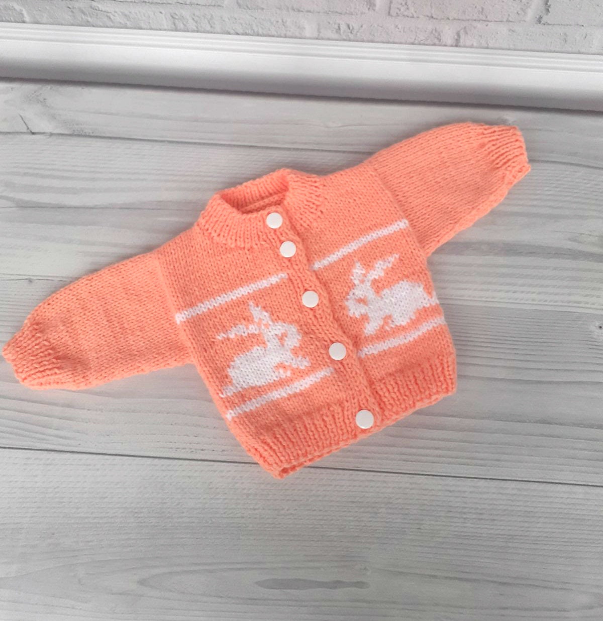 Handknitted Baby Sweater Rabbit Print Easter Sweater Peach - Etsy