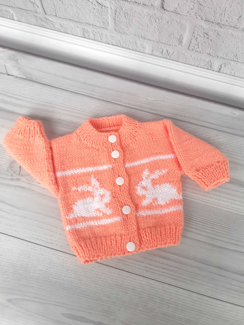 Handknitted Baby Sweater Rabbit Print Easter Sweater Peach - Etsy