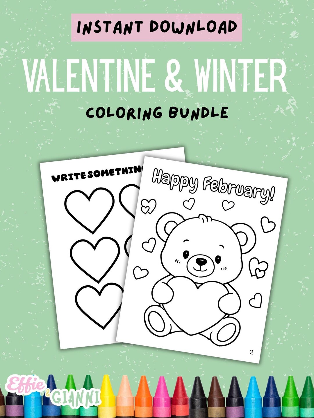 February Coloring Pages for Kids | Valentine & Winter Coloring Bundle ...