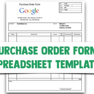 Purchase Order Form Template for Google Sheets and Excel - Etsy