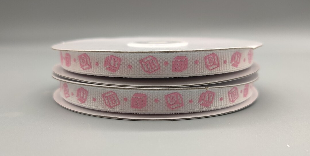 Baby Pink Ribbons, Baby Block Pattern Ribbon, ABC Pattern, 3/8 in by 25 ...