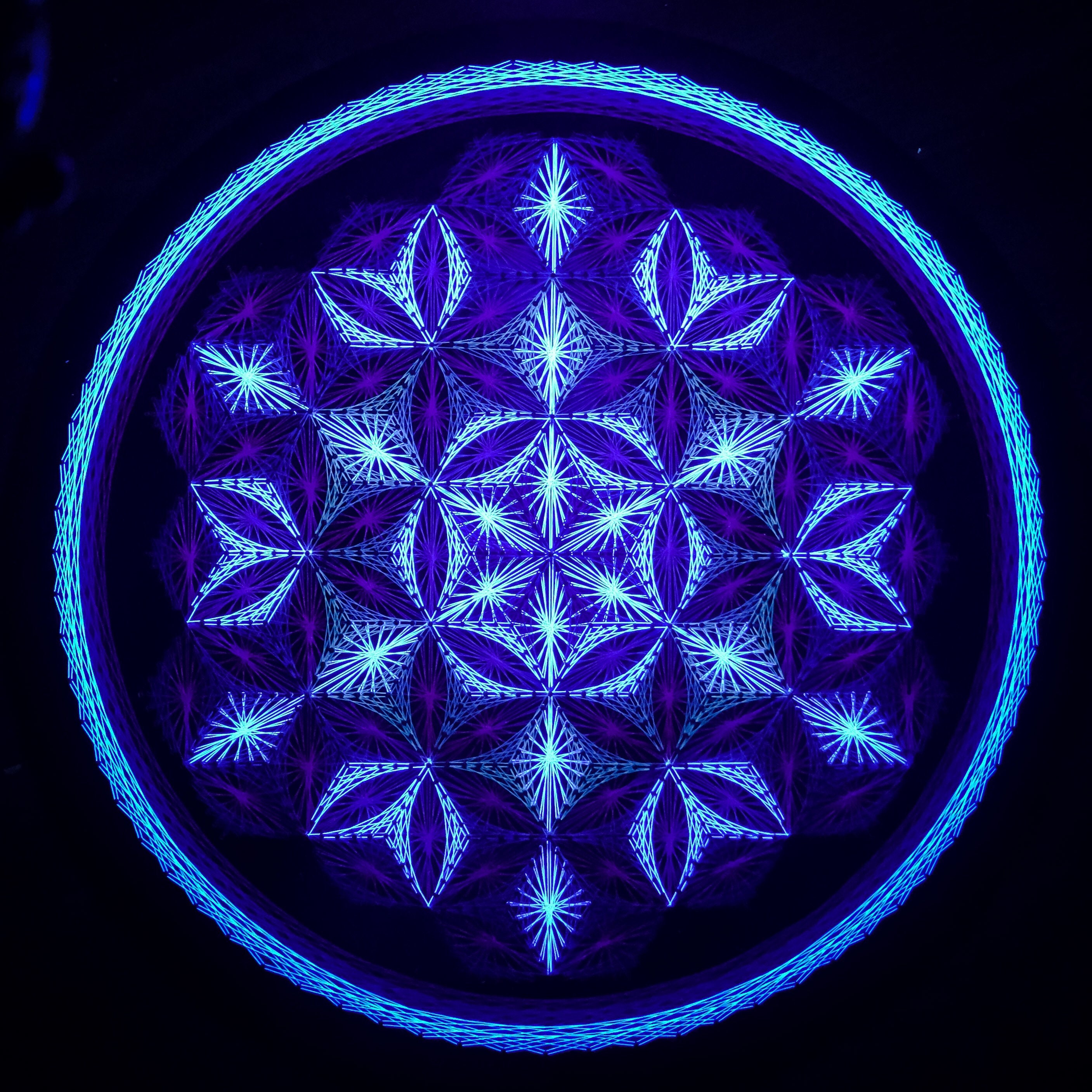Magic Purple & Blue Flower of Life String Artpsychedelic Uv - Etsy