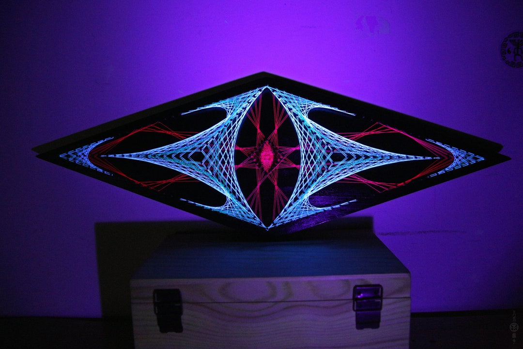 ALIEN . Fluorescent Psychedelic Uv-active String Art, Handmade Decor ...